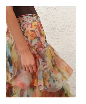 Zimmermann Luna Ruffled Maxi Skirt - Nude