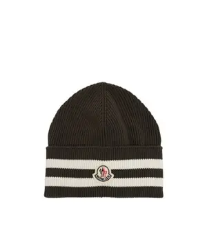 Moncler Striped Cotton Blend Beanie - Black