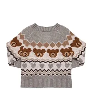 Monnalisa Jacquard Knit Cardigan With Teddy Bear Motif