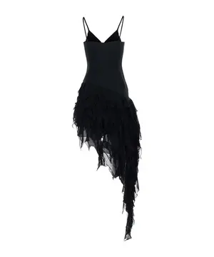 Blumarine Ruffled Asymmetric V-neck Long Dress
