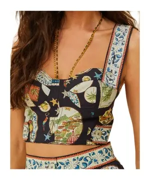 Farm Rio Sleeveless Printed Cropped Top - Nude