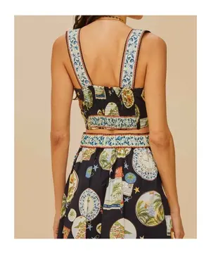 Farm Rio Sleeveless Printed Cropped Top - Nude