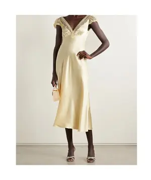 DÔEN Corelia Tulle-trimmed Silk-satin Midi Dress
