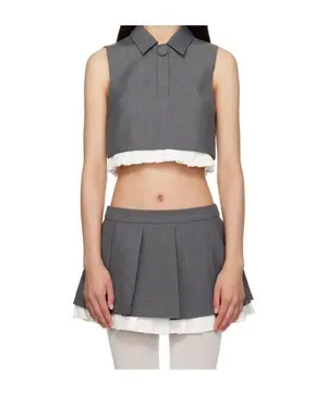 SHUSHU/TONG Cropped Sleeveless Top With Lapel Collar