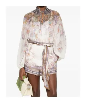 Zimmermann Paisley Pattern Tie Detail Ruffled Collar Blouse - White