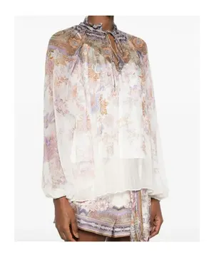 Zimmermann Paisley Pattern Tie Detail Ruffled Collar Blouse - White