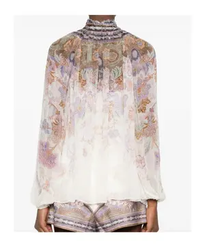 Zimmermann Paisley Pattern Tie Detail Ruffled Collar Blouse - White
