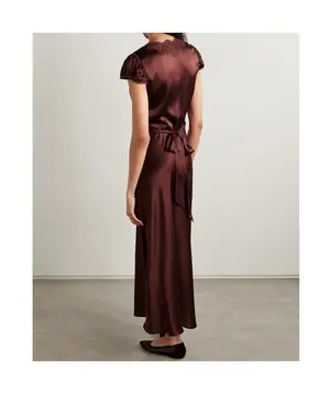 DÔEN Coraline Corded Lace-trimmed Silk-satin Maxi Dress - Brown