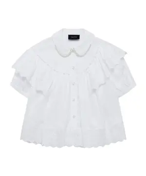 Simone Rocha Puff Sleeve Ruffle Shirt With Pearl Embellished Peter Pan Collar