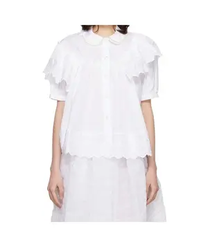Simone Rocha Puff Sleeve Ruffle Shirt With Pearl Embellished Peter Pan Collar