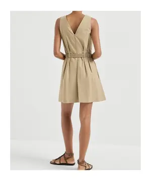 Brunello Cucinelli V-neck Belted Mini Dress - Nude