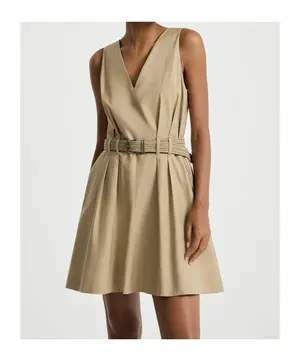Brunello Cucinelli V-neck Belted Mini Dress - Nude