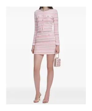 SELF-PORTRAIT Striped Embellished Mini Skirt