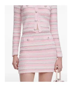 SELF-PORTRAIT Striped Embellished Mini Skirt