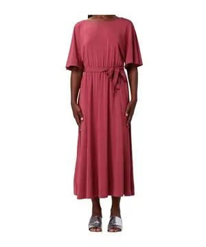 Max Mara Belted Midi Dress With Boat Collar And Short Sleeves