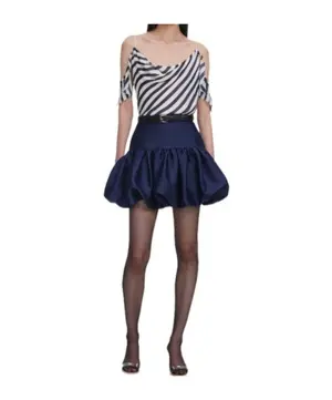 SELF-PORTRAIT Striped Georgette Top With Cowl Neck