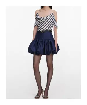 SELF-PORTRAIT Striped Georgette Top With Cowl Neck
