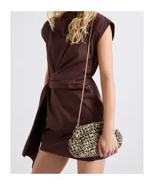 Marella Python-print Woven Clutch
