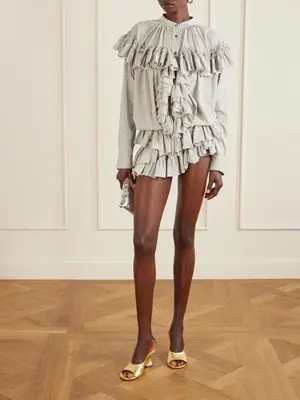 Dries Van Noten Asymmetrical Ruffled Cotton Knit Shorts