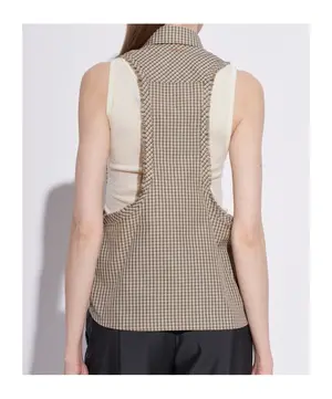 Versace Sleeveless Micro-check Shirt - Nude