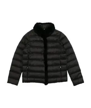 Max Mara Long-sleeved Down Jacket With Fur Trim - Black