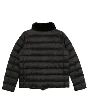 Max Mara Long-sleeved Down Jacket With Fur Trim - Black