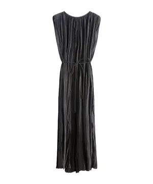 ROBERTO COLLINA Pleated Maxi Dress With Crew Neck And Back Opening