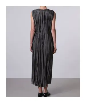 ROBERTO COLLINA Pleated Maxi Dress With Crew Neck And Back Opening