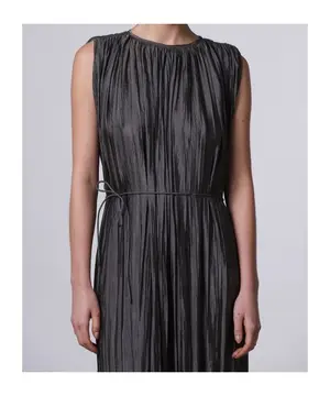 ROBERTO COLLINA Pleated Maxi Dress With Crew Neck And Back Opening