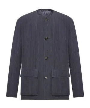 LARDINI Pinstriped Collarless Jacket