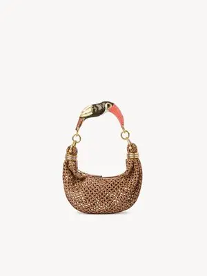 Chloé Small Bracelet Woven Tote Bag With Bird Handle - Brown