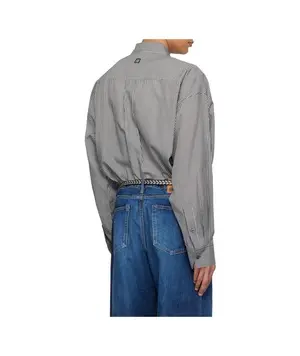 WOOYOUNGMI Striped Logo Patch Shirt - Gray