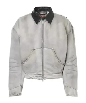 Acne Studios Leather-trimmed Denim Jacket - Gray
