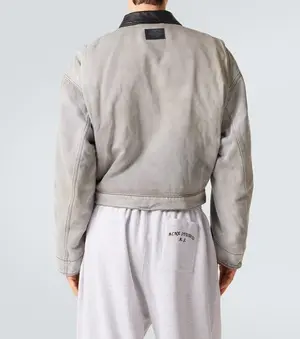 Acne Studios Leather-trimmed Denim Jacket - Gray