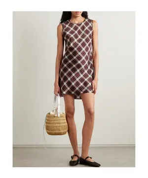 DÔEN Checked Silk-satin Mini Dress