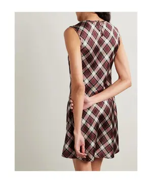 DÔEN Checked Silk-satin Mini Dress