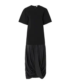 TOTEME Draped Voile-paneled Knitted Midi Dress - Black