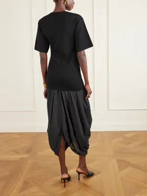 TOTEME Draped Voile-paneled Knitted Midi Dress - Black