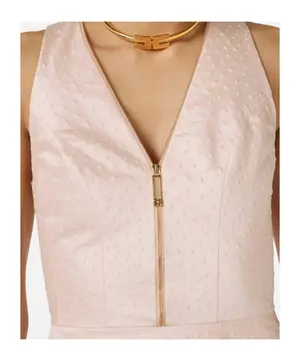 Elisabetta Franchi Ostrich Print Taffeta V-neck Dress