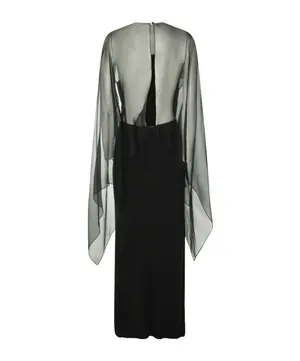 Alberta Ferretti Sheer Cape-sleeve Maxi Dress