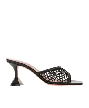 Amina Muaddi Mesh High-heeled Square-toe Sandals - Black