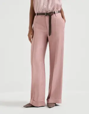 Brunello Cucinelli Diagonal Flared Trousers With Monili Decoration - Pink
