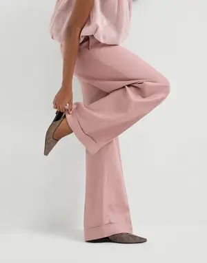 Brunello Cucinelli Diagonal Flared Trousers With Monili Decoration - Pink