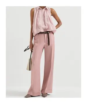 Brunello Cucinelli Diagonal Flared Trousers With Monili Decoration - Pink