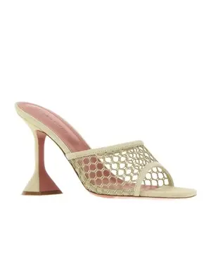 Amina Muaddi Square Toe Mesh High Heel Mules - Nude
