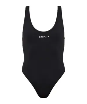 Balmain Logo Print One Piece Swimsuit - Black