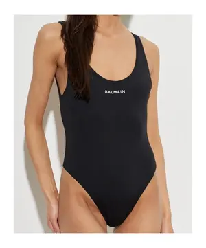 Balmain Logo Print One Piece Swimsuit - Black