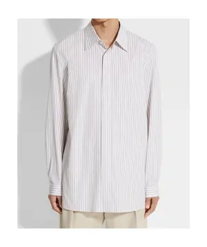 Zegna Centoventimila Striped Cotton Shirt - White/brown