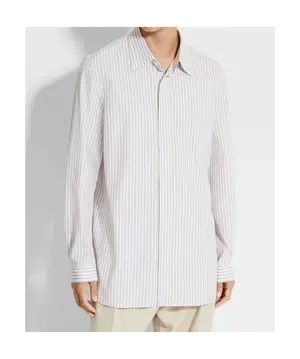 Zegna Centoventimila Striped Cotton Shirt - White/brown