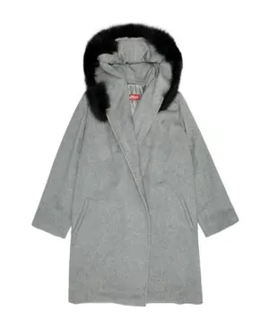 Max Mara Hooded Wool Coat With Fur Trim - Gray